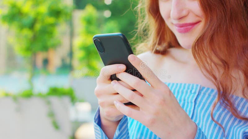 Lady Using a Phone Outdoors Stock Image - Image of cell, adult: 153558673