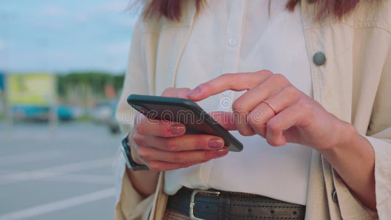 Lady Using a Phone Outdoors Stock Image - Image of connection, internet ...