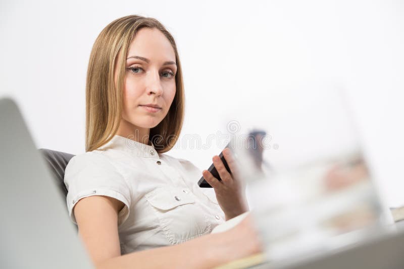 Lady using phone side stock image. Image of copybook - 70332083