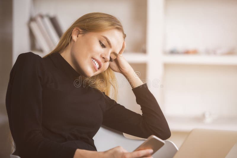 Lady Using Smartphone and Laptop Stock Photo - Image of adult, computer ...
