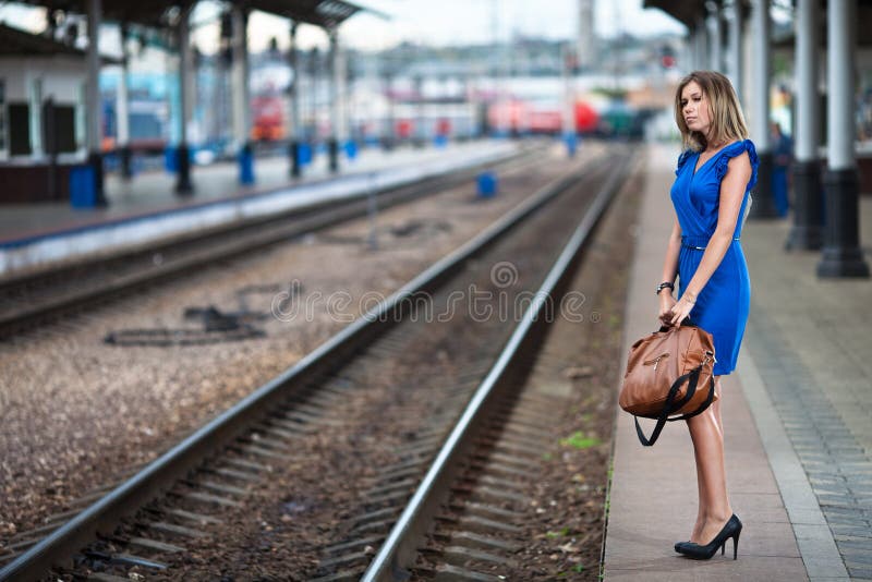 Lady Waiting Train on the Railway Station Stock Photo - Image of faint ...