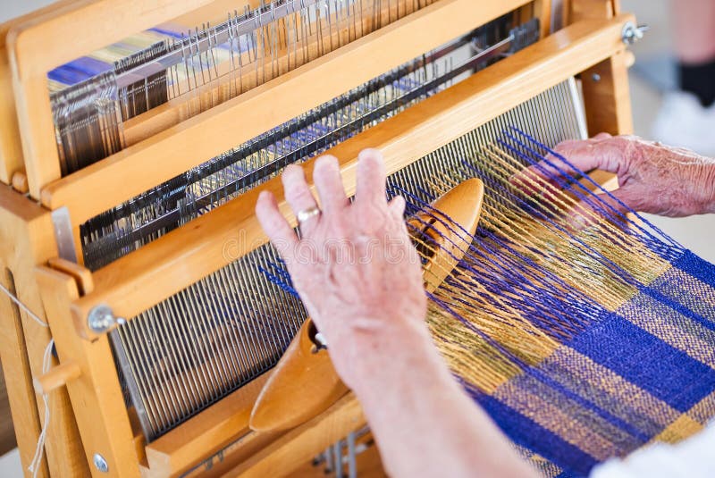 Lady Weaving Cloth on a Traditional Loom. Stock Photo - Image of loom ...