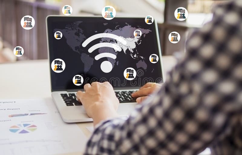 Lady working with computer stock photo. Image of global - 86698082