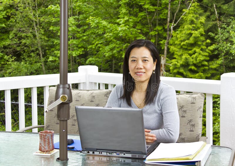 Lady Working at Home on Outdoor Patio Stock Photo - Image of home ...