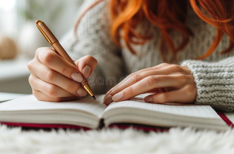 A Lady in Writing on Notebook Paper, Education Paperwork Picture Stock ...