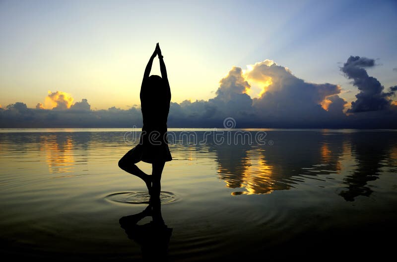 Lady Yoga Figure with Sunset Scene Stock Image - Image of dance ...