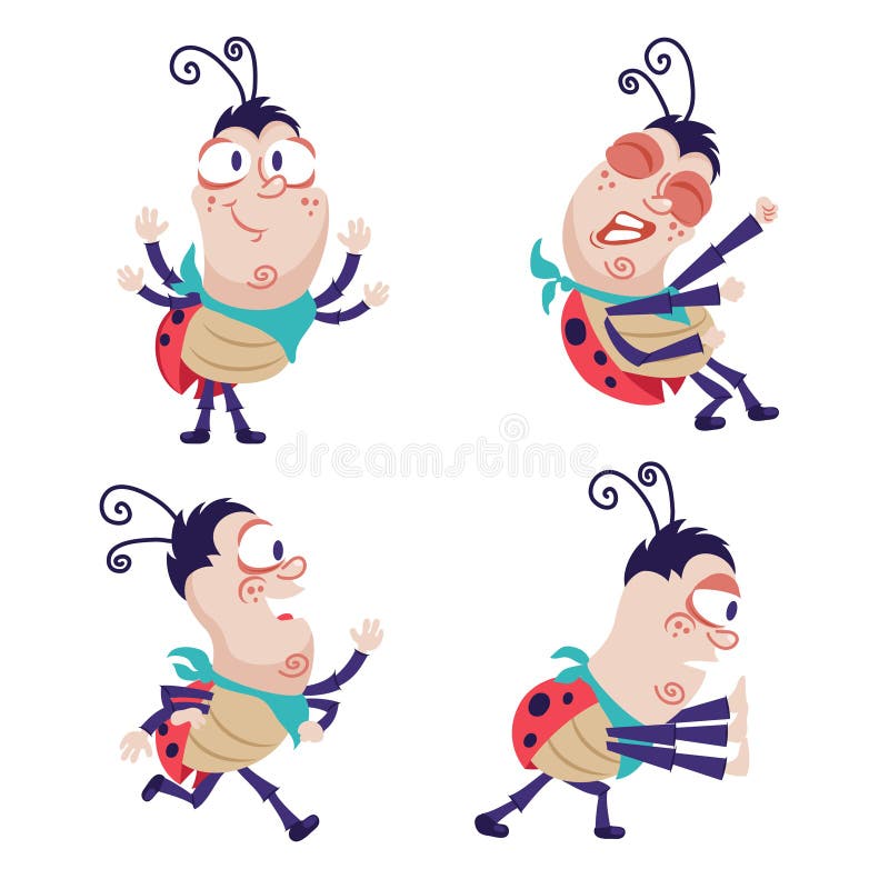 Cartoon Ladybug Vector Set Isolated on White Background. Cute Ladybug ...