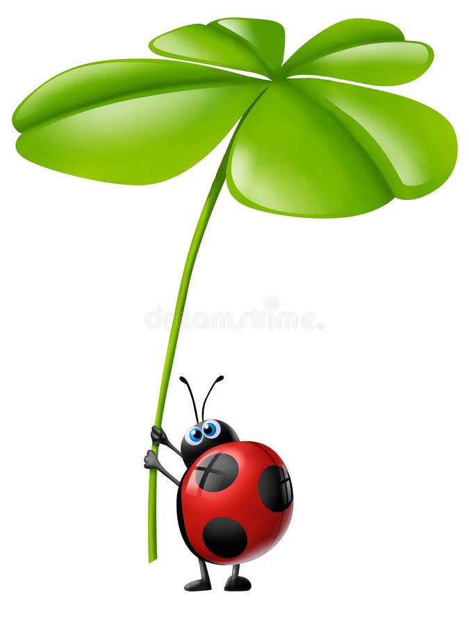 Cute Ladybug Cartoon With Clover Leaf Stock Vector - Illustration of ...