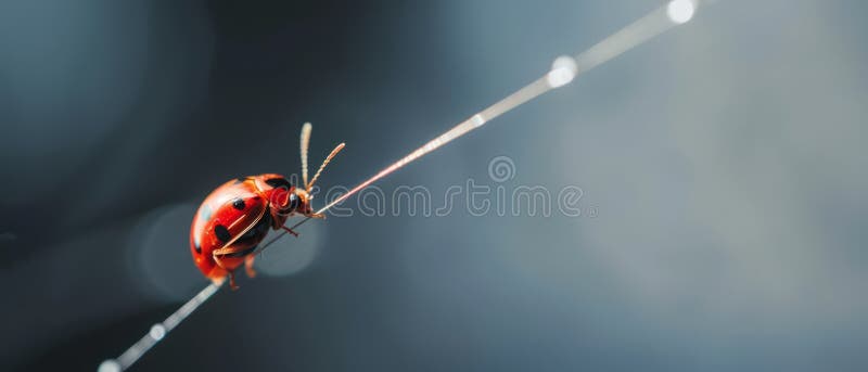 A Red Ladybug Crawling on a Spider Web in the Sunlight Stock ...