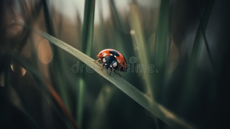 Ladybug on a Blade of Grass in the Summer Stock Illustration ...