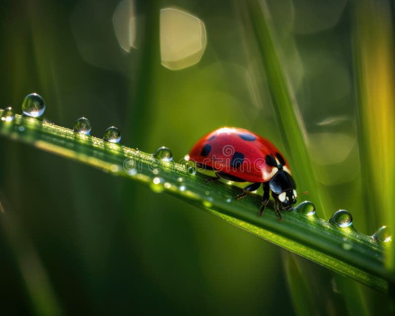 Ladybug on a Blade of Grass in the Summer Stock Photo - Image of ...