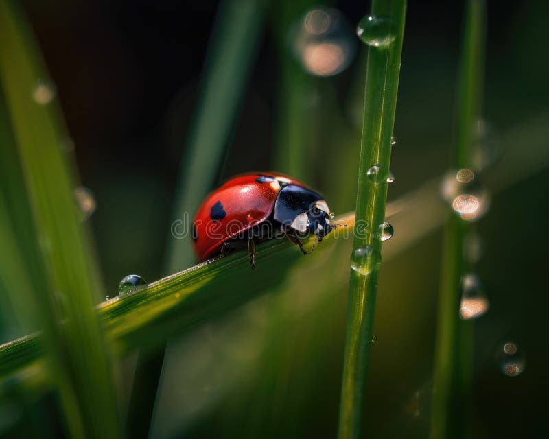 Ladybug on a Blade of Grass in the Summer Stock Photo - Image of ...