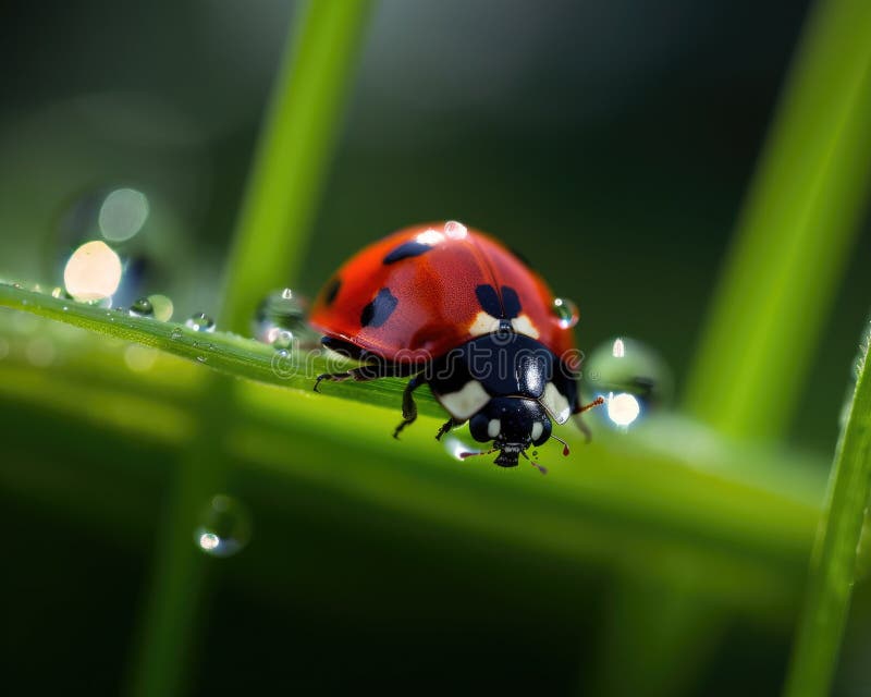Ladybug on a Blade of Grass in the Summer Stock Image - Image of grass ...