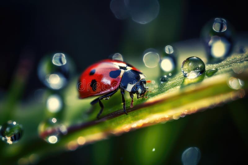 Ladybug on a Blade of Grass in the Summer Stock Photo - Image of sunny ...