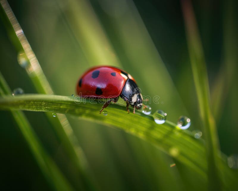 Ladybug on a Blade of Grass in the Summer Stock Image - Image of insect ...