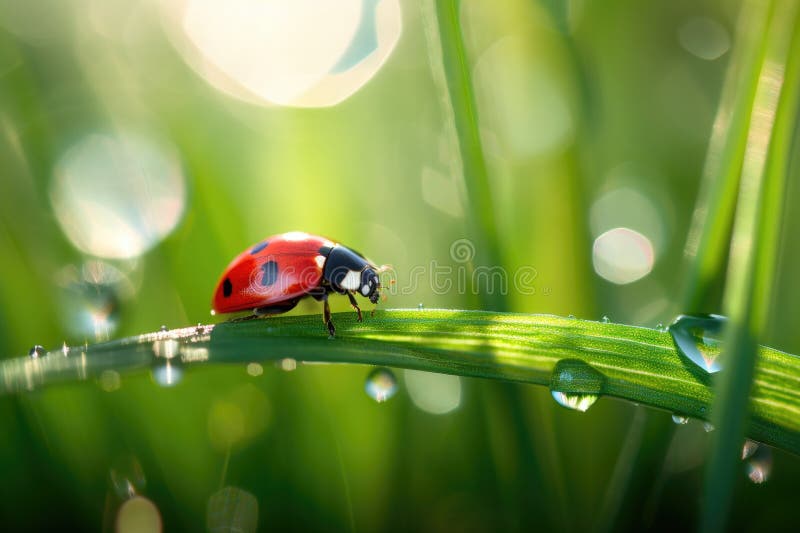 Ladybug on a Blade of Grass in the Summer Stock Illustration ...