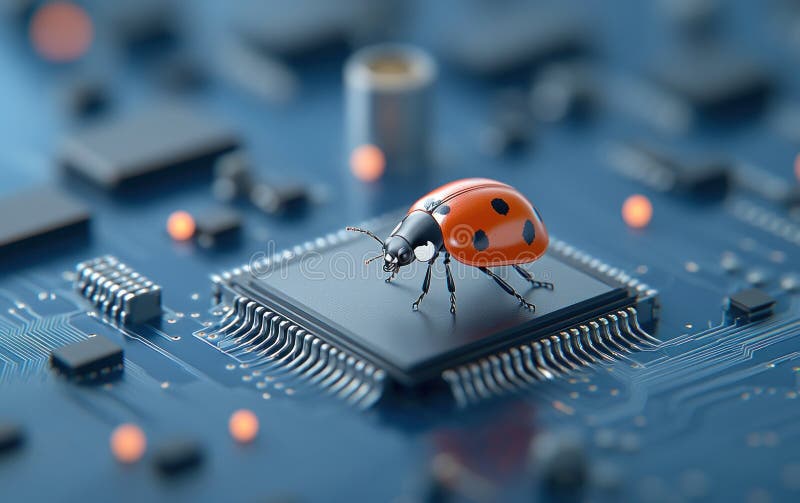 Ladybug on a Blue Computer Microchip Stock Illustration - Illustration ...