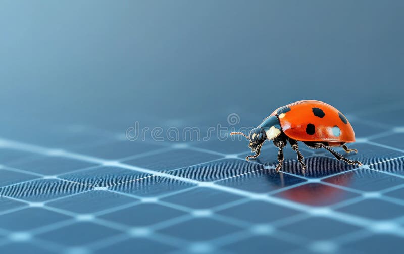 Ladybug on Blue Solar Panel Close Up Stock Illustration - Illustration ...