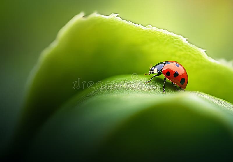A Ladybug is Captured in a Close-up Photograph on a Leaf, Set Against a ...