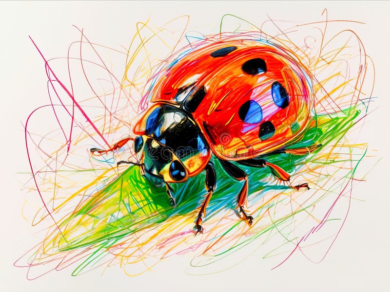Ladybug in Chaotic Wax Crayon Drawing Style Stock Image - Image of ...