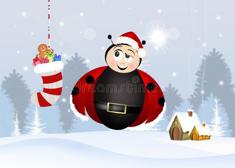 Ladybug at Christmas stock illustration. Illustration of frozen - 34432214