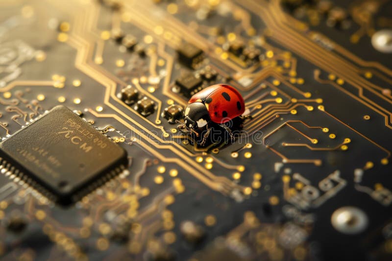 Ladybug on Circuit Board, Motherboard Have Bug. Security Cyber Concept ...