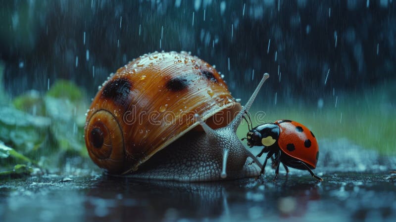 Ladybug climbing snail stock image. Image of beetle - 345412731