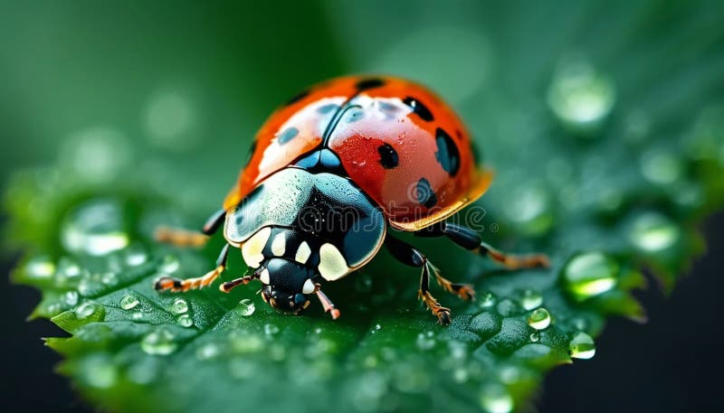 Ladybug close up on a leaf stock illustration. Illustration of natural ...