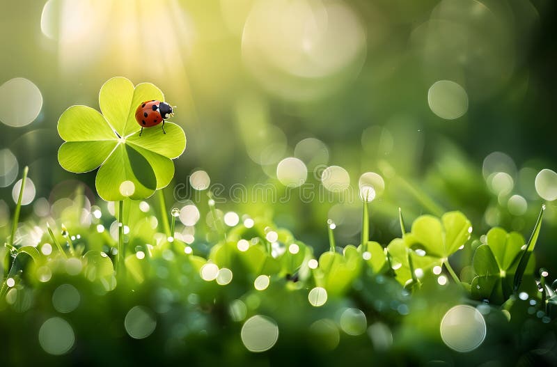 Ladybug on Clover Leaf in Spring Meadow Stock Illustration ...