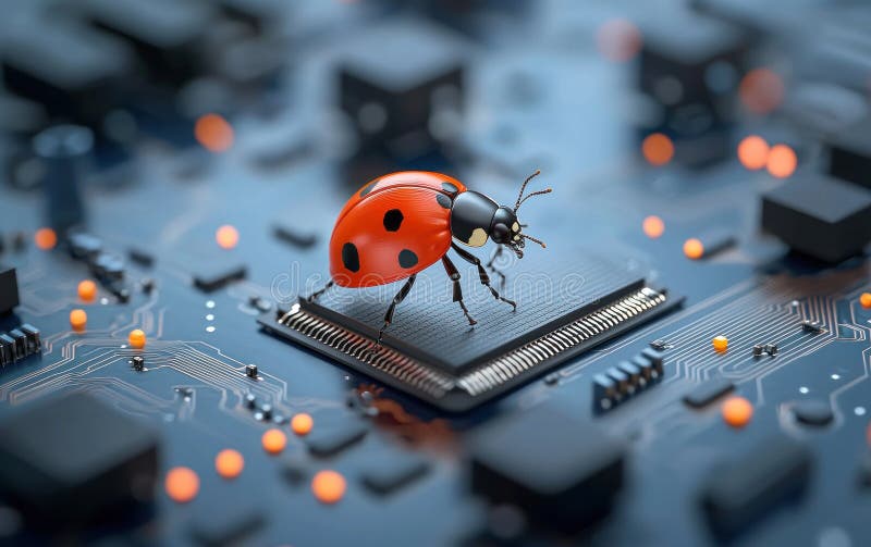 Ladybug on Computer Microchip CloseUp View of Circuit Board Stock Illustration - Illustration of ...