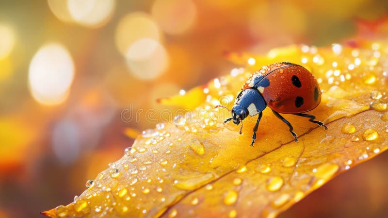Ladybug Crawling on a Green Leaf from a Cucumber Stock Image - Image of ...