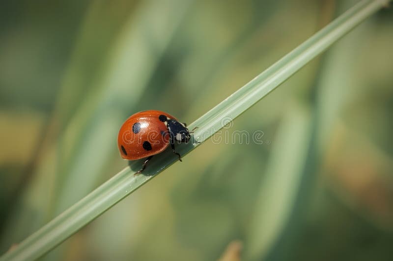 Ladybug Crawling on a Green Leaf from a Cucumber Stock Image - Image of ...
