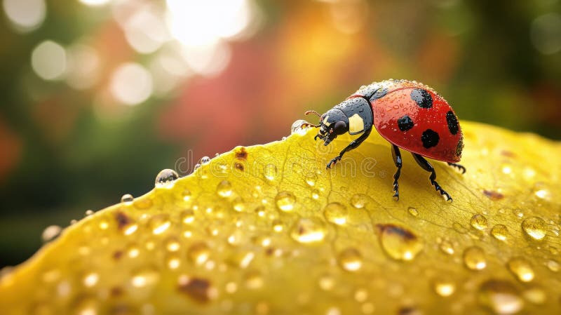 Ladybug Crawling on a Green Leaf from a Cucumber Stock Image - Image of ...