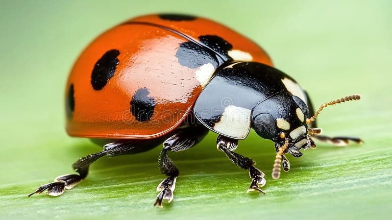 Ladybug Crawling Leaf Green Background Nature Macro Stock Image - Image ...