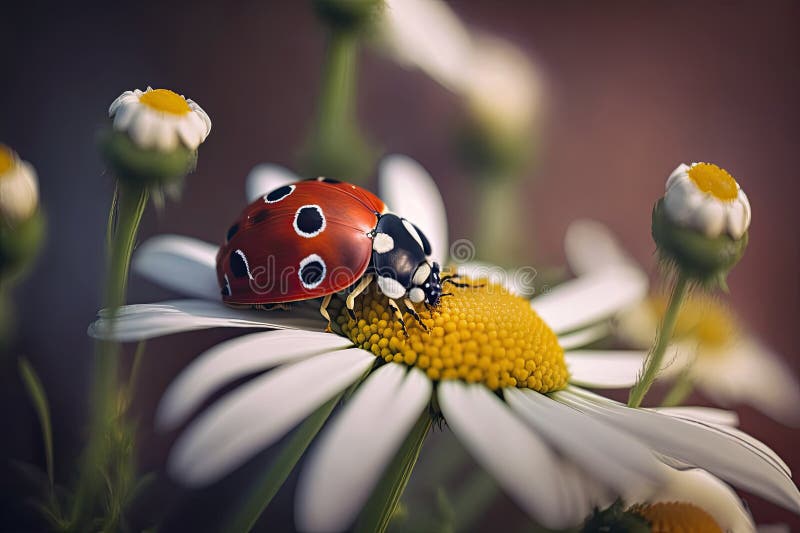 Ladybug with Daisy Flower. Illustration AI Generative Stock ...