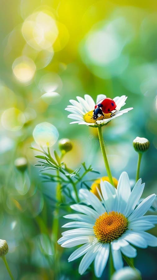 Ladybug on Daisy Flower Wallpaper Stock Image - Image of invertebrate ...