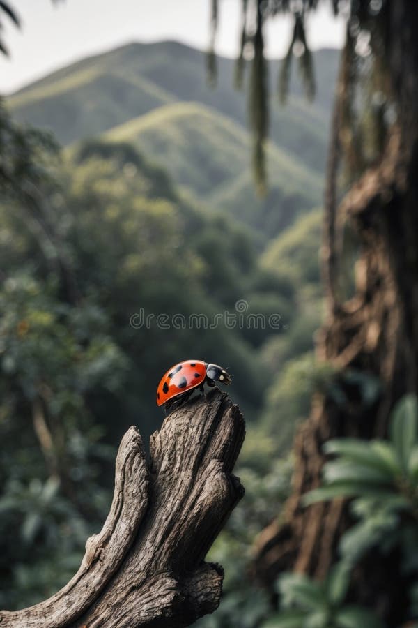 Ladybug Dense Over Ancient Edge Forest on Close Swaying Jungle Rolling ...