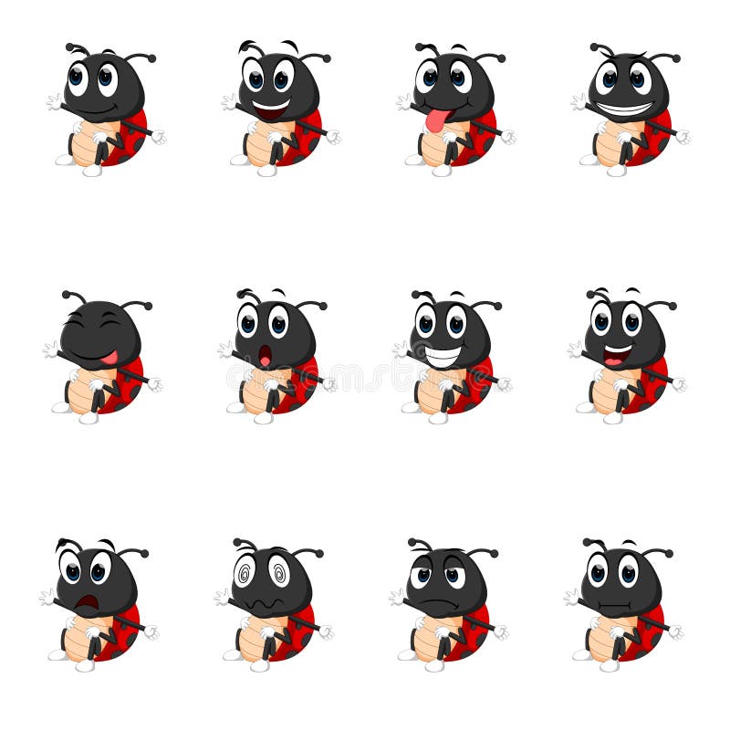 Ladybug with Different Facial Expressions and Different Color Stock ...