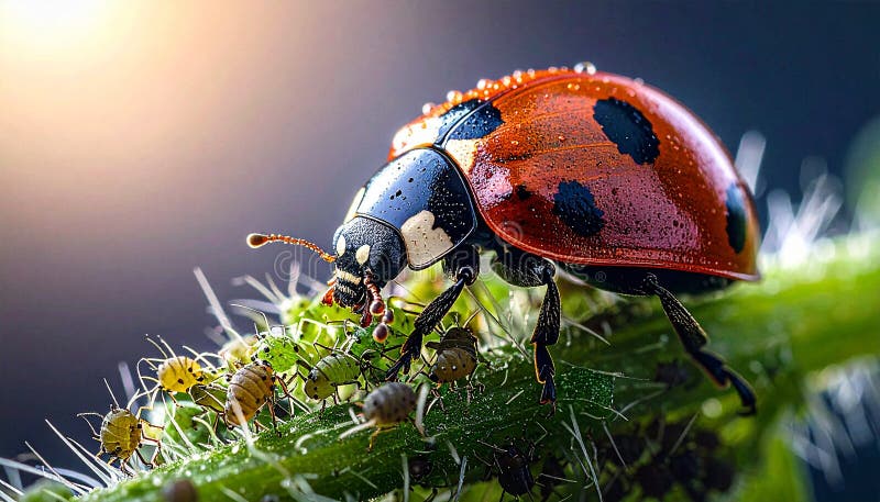 Ladybug Eating Aphids. Macro of Ladybug (Adalia Bipunctata) Eating ...