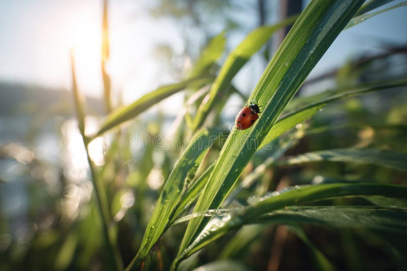 Ladybug on a Blade of Grass in the Summer Stock Image - Image of insect ...
