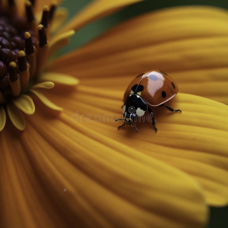 Ladybug Exploring the Texture of an Orange Flower Petal, Macro, Insect ...
