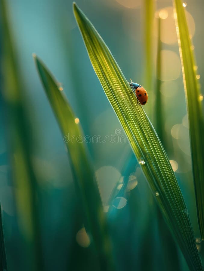 Ladybug on a Blade of Grass in the Summer Stock Image - Image of insect ...