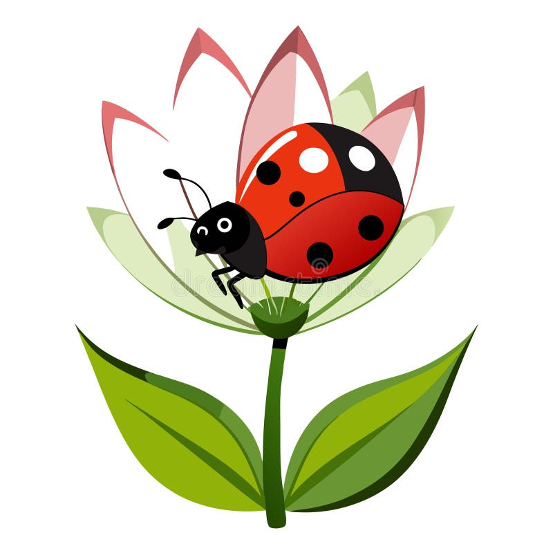 Ladybug on Flower - Cartoon Illustration of Nature and Spring Stock ...