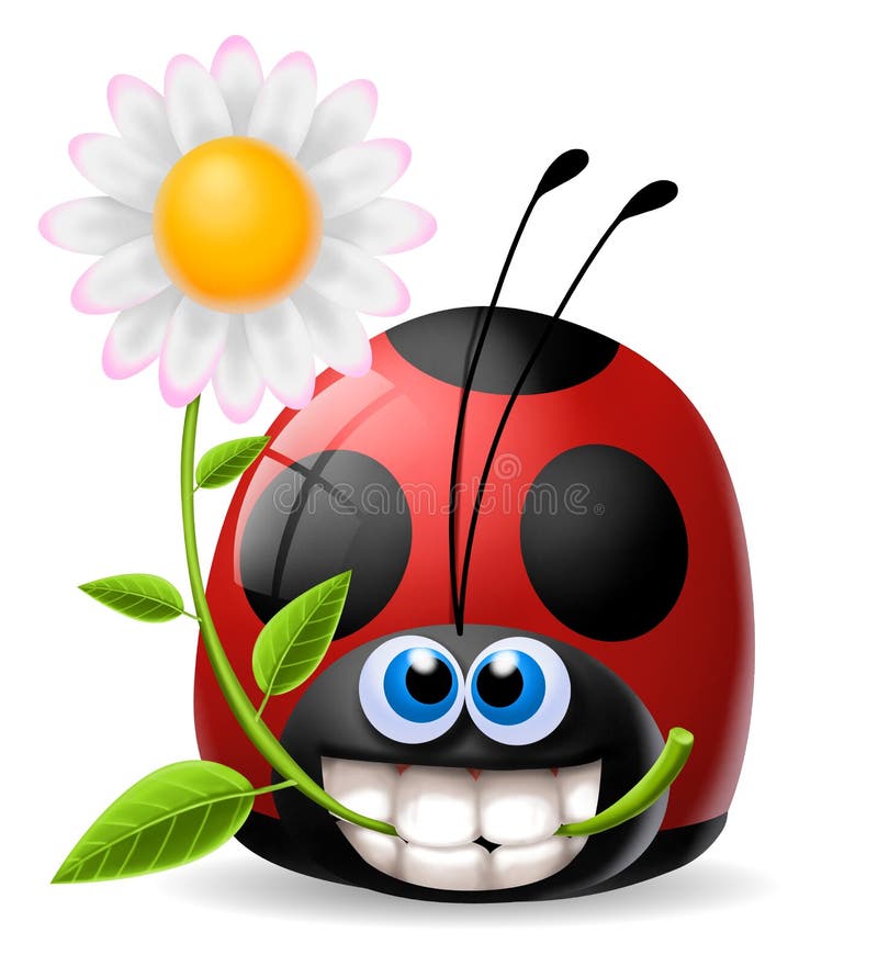 Ladybug with Flower in Its Mouth Stock Illustration - Illustration of ...