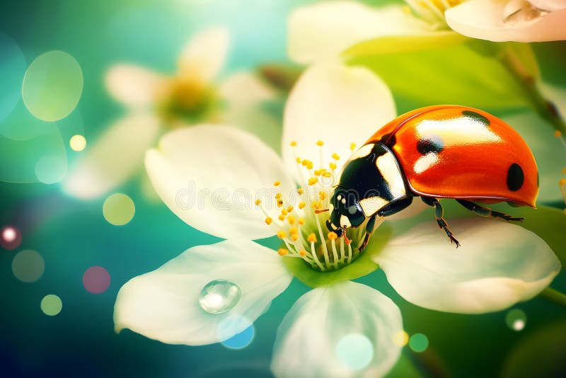 Ladybug on a Flower. Spring Nature Stock Image - Image of natural ...