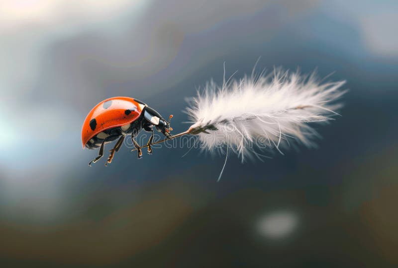 A Ladybug is Flying on the Wind Stock Photo - Image of black, close ...