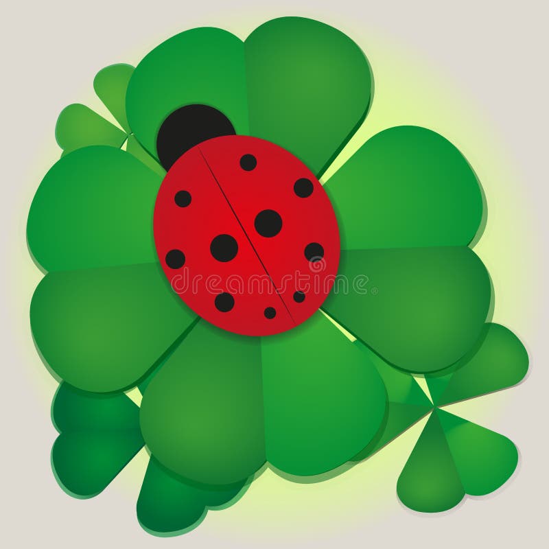 Ladybug on a Four-leaf Clover Stock Illustration - Illustration of ...