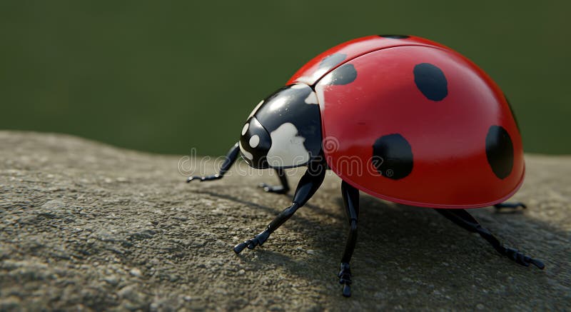 Ladybug with a Glossy Red Shell Featuring Black Spots Walks on a ...