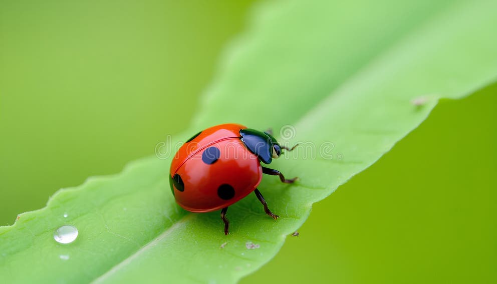 Ladybug on green leaf 2 stock illustration. Illustration of garden ...