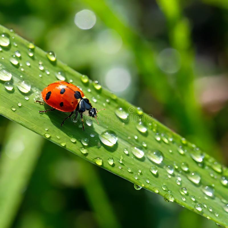 Ladybug on a Green Leaf after Rain. Stock Image - Image of insect ...